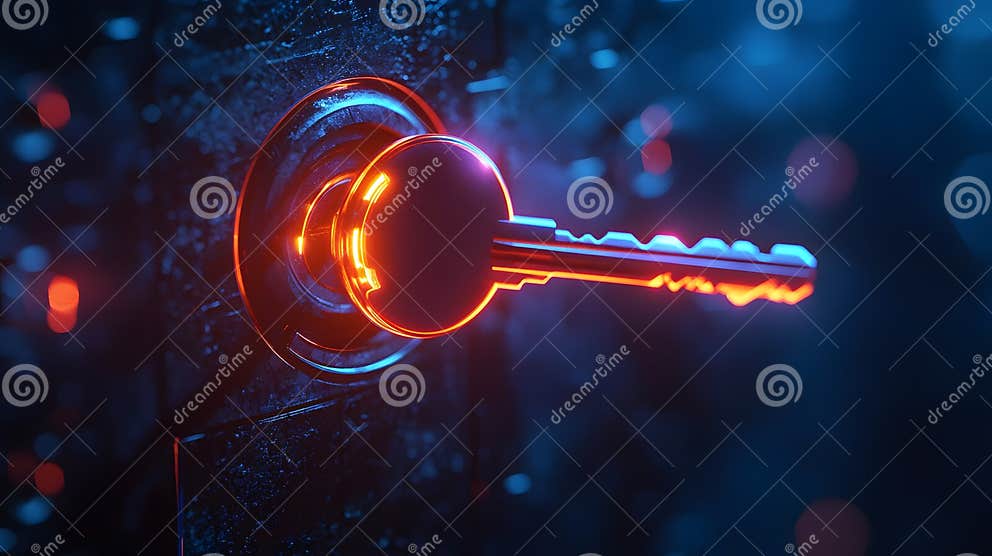 Glowing Key in Digital Lock Concept Stock Illustration - Illustration ...