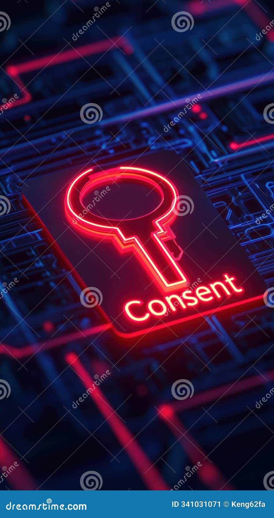 Glowing Key Icon Highlighting Consent Button in Digital Environment ...