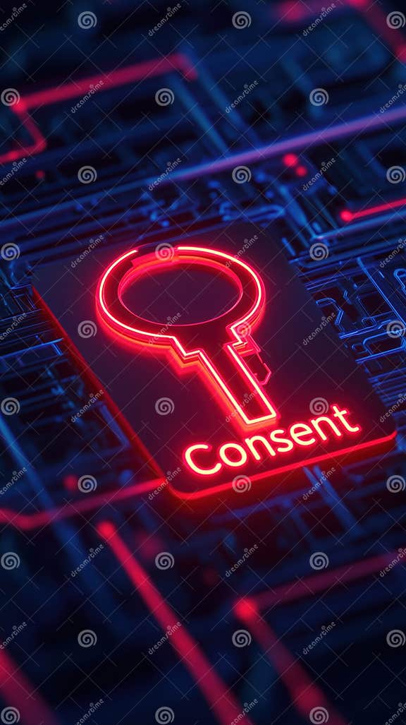 Glowing Key Icon Highlighting Consent Button in Digital Environment ...