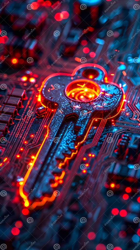Glowing Key Symbol on a Circuit Board Pattern Illustrating Data ...