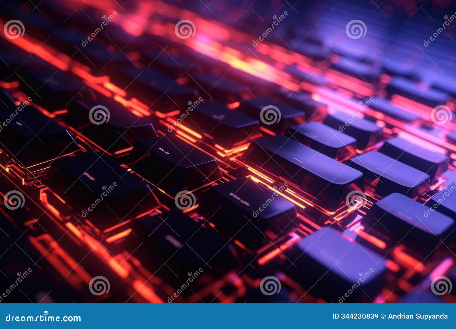 Glowing Keyboard Keys with Red and Blue Lights Stock Illustration ...