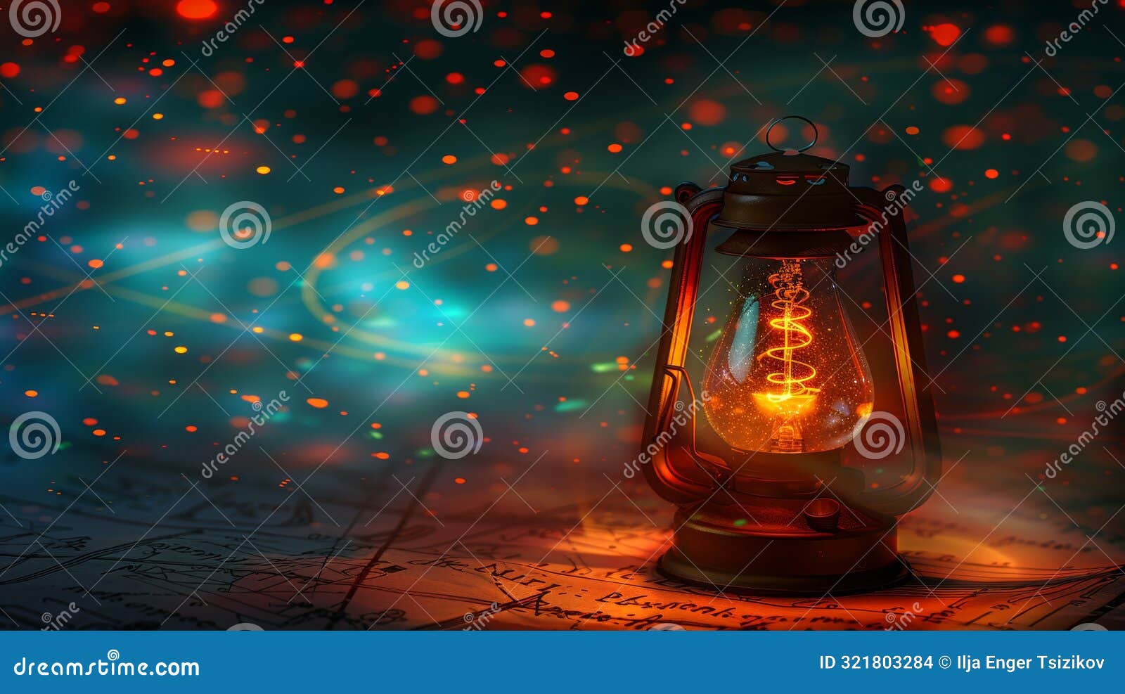 Glowing Orb Lamp On Concrete Ledge Overlooking Ocean Royalty-Free Stock ...