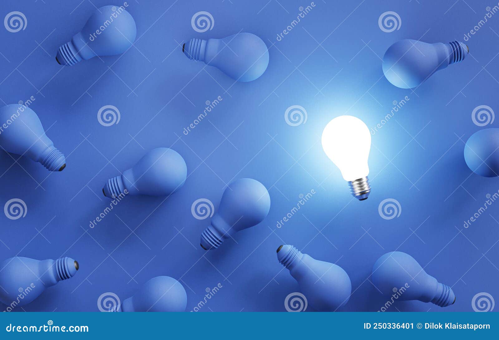 Glowing Lamp among Shutdown Blue Lightbulb for Smart Thinking and ...