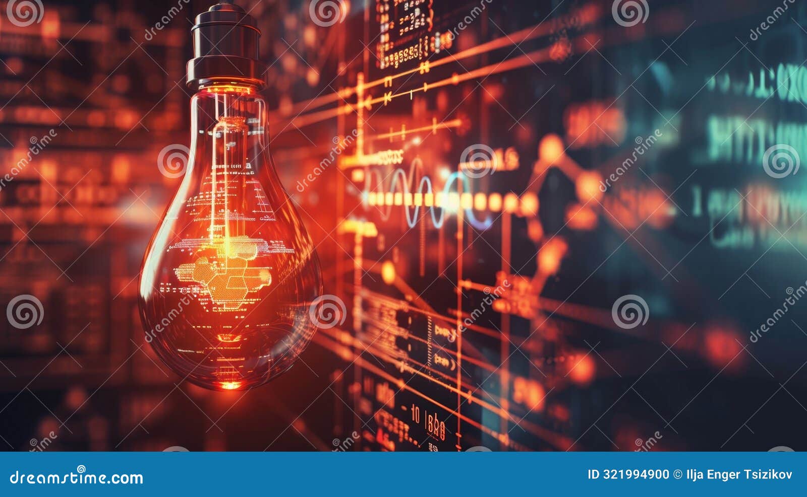 Glowing Lamp Symbolizing Scientific Thought with Math Formulas on ...