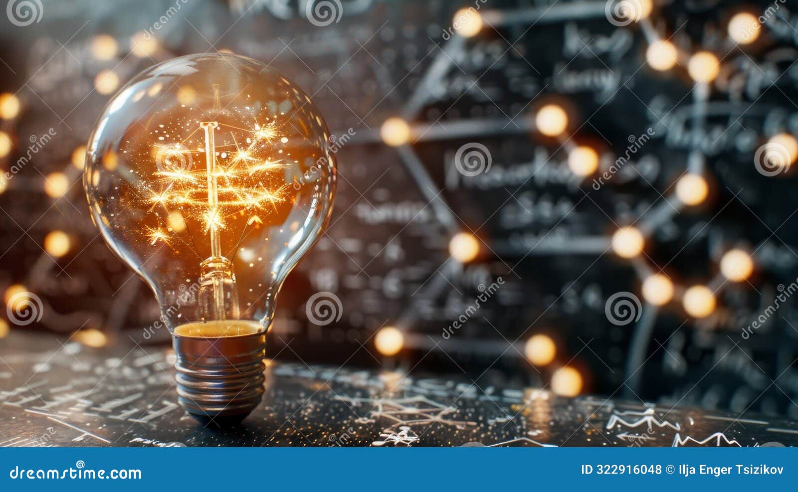 Glowing Lamp Symbolizing Scientific Thought among Physics and Math ...