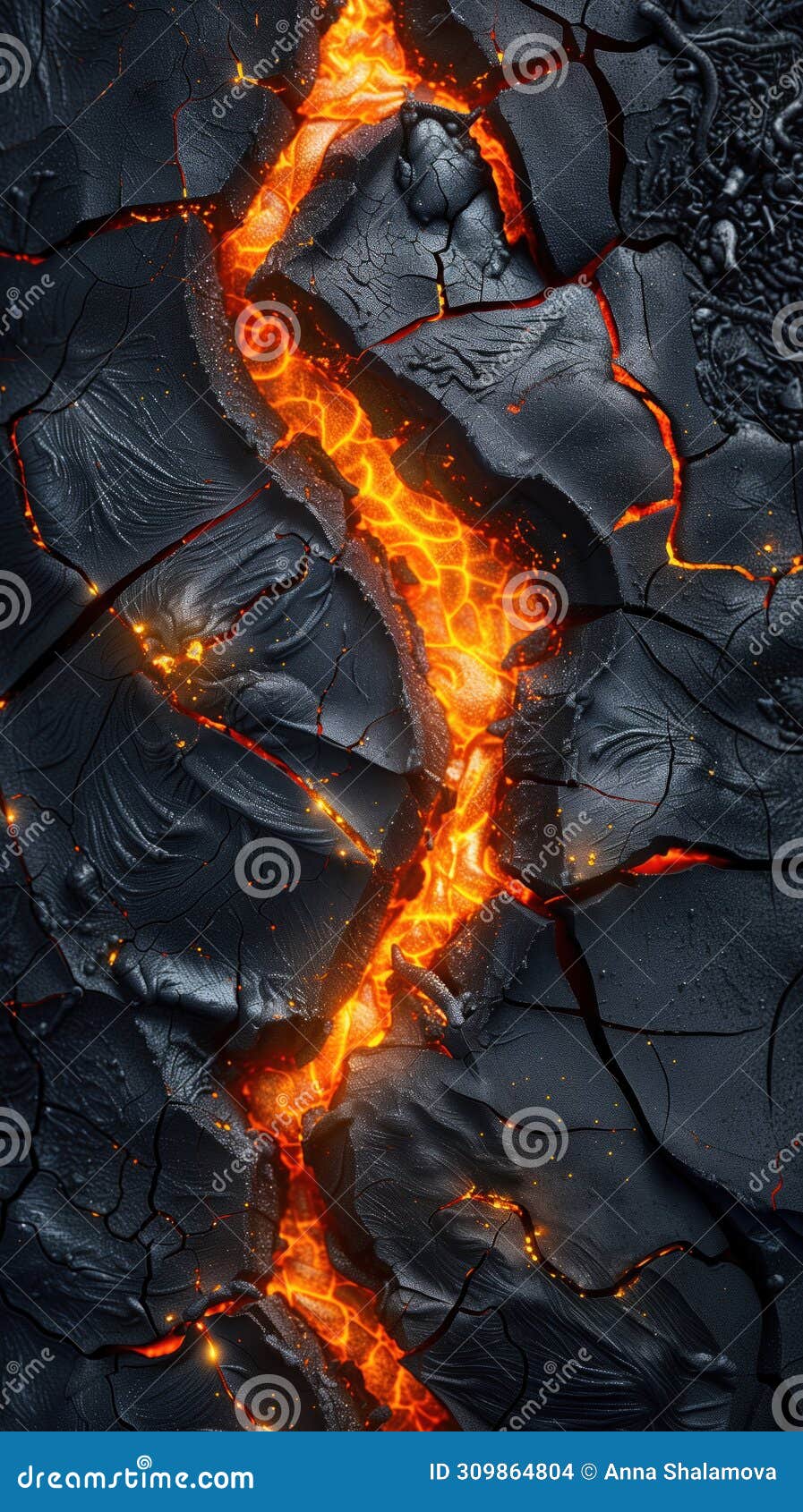 Glowing Lava Flow through Cracked Volcanic Surface. Stock Photo - Image ...