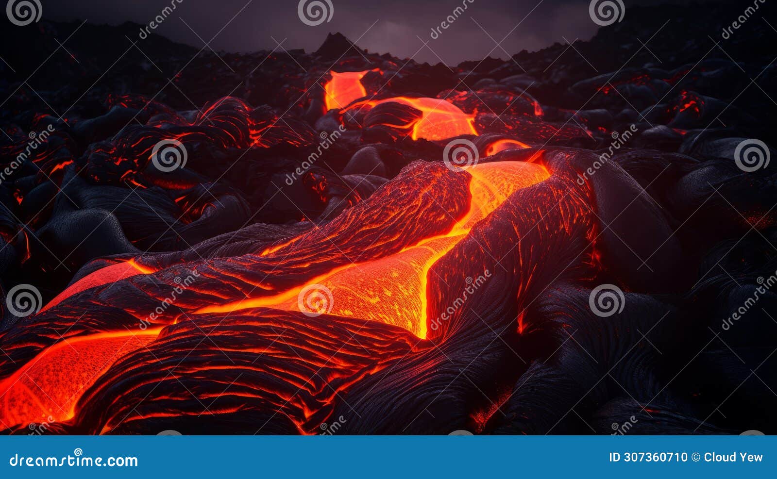 Glowing Lava Flows in a Volcanic Eruption Stock Illustration ...