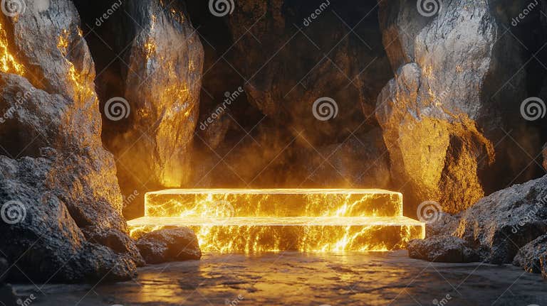 Glowing Lava Steps in a Mysterious Underground Cave Environment Stock ...