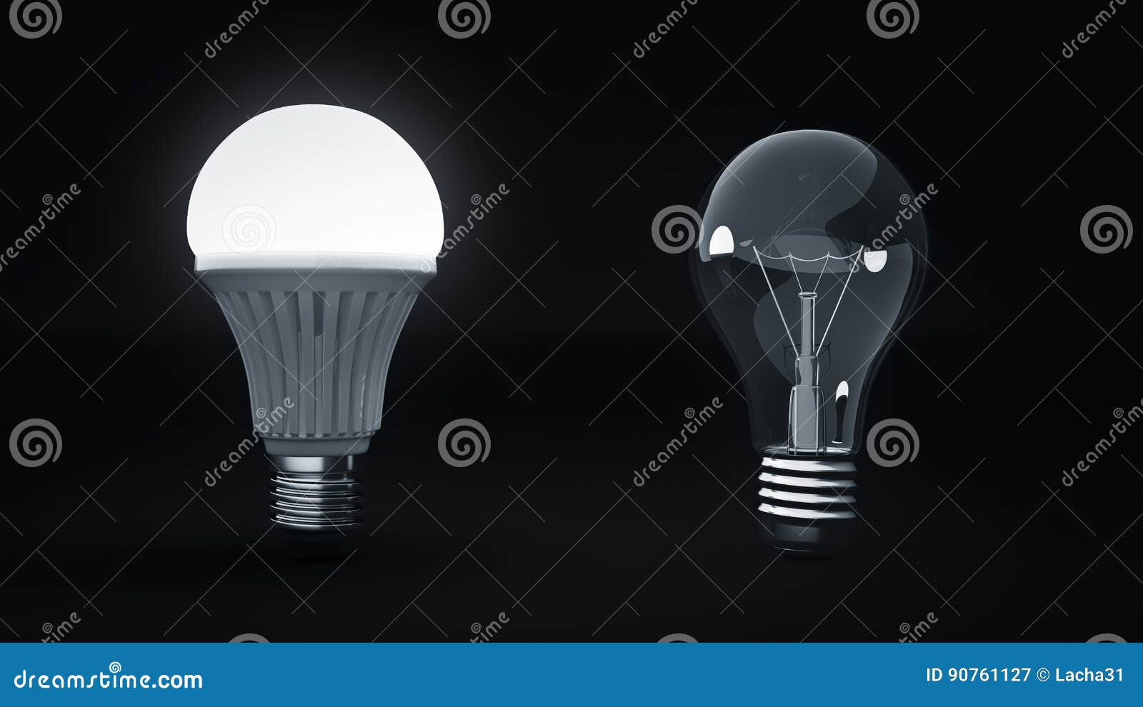 Glowing LED Bulb and Simple Light Bulbs. Stock Illustration ...