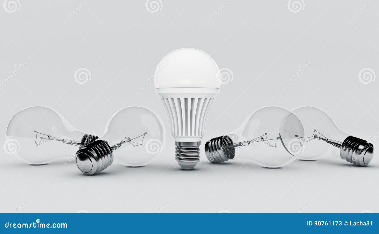 Glowing LED Bulb and Simple Light Bulbs. Stock Illustration ...