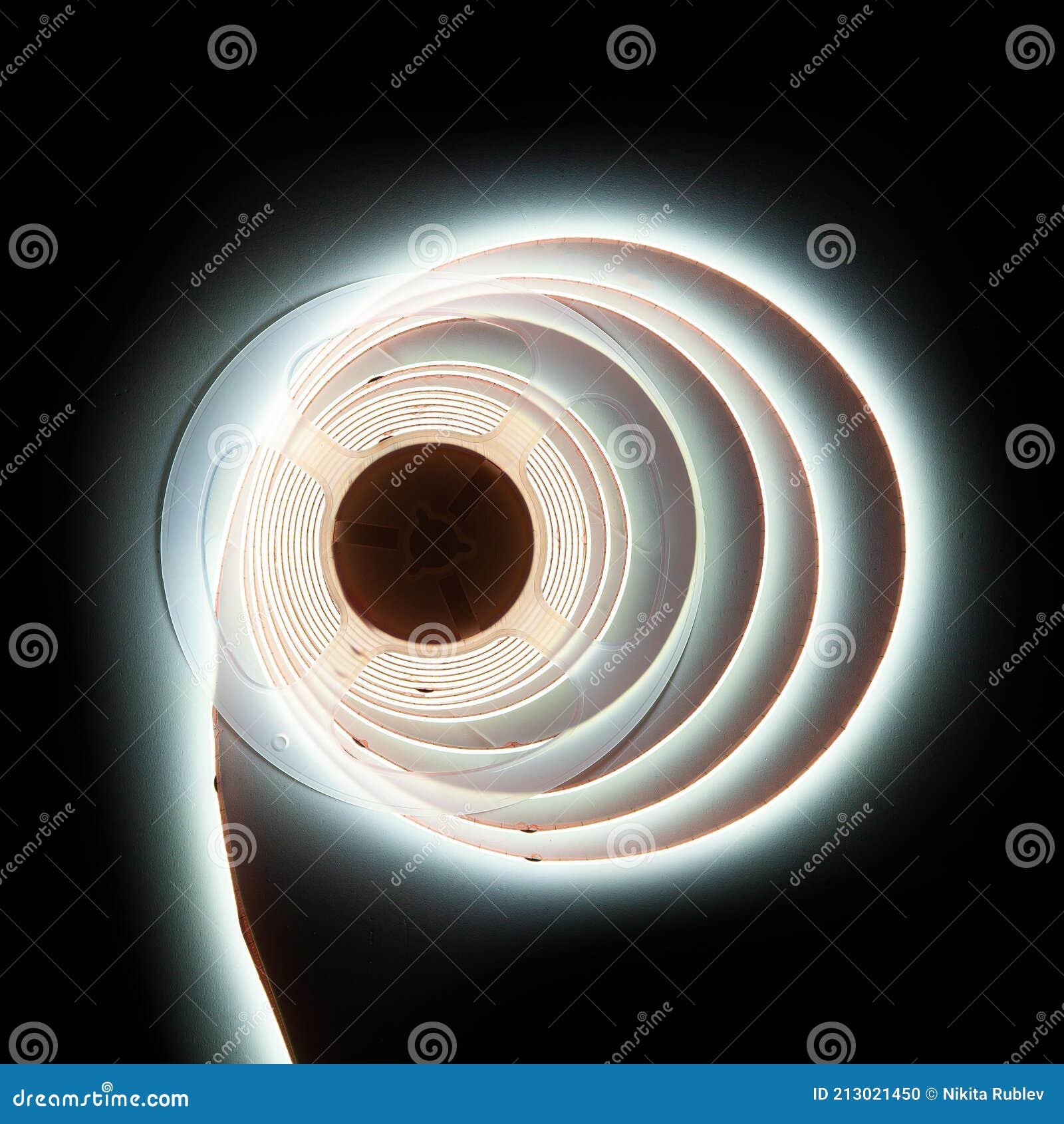 Glowing Led Strip in Roll on Black Dark Background Stock Photo - Image ...