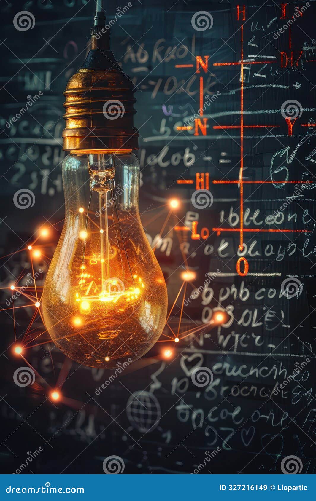 Glowing Light Bulb Against a Chalkboard Filled with Complex ...
