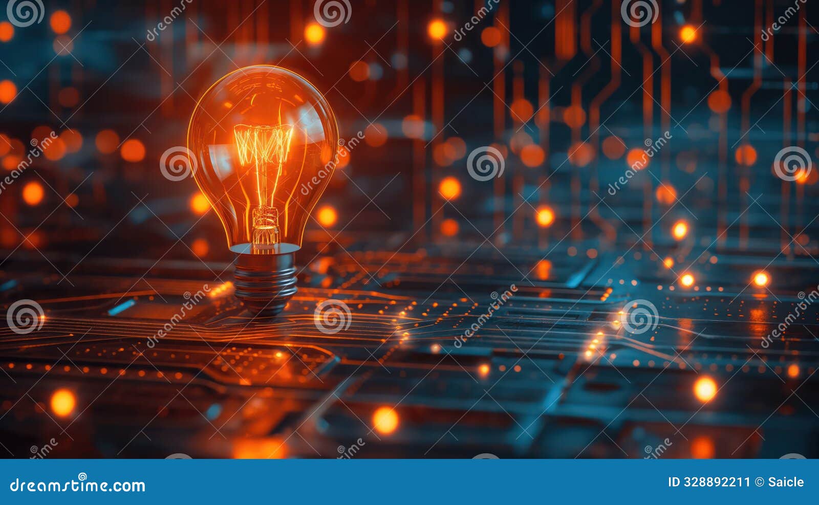 Glowing Light Bulb As CPU on Motherboard Circuit Board. Generative AI ...