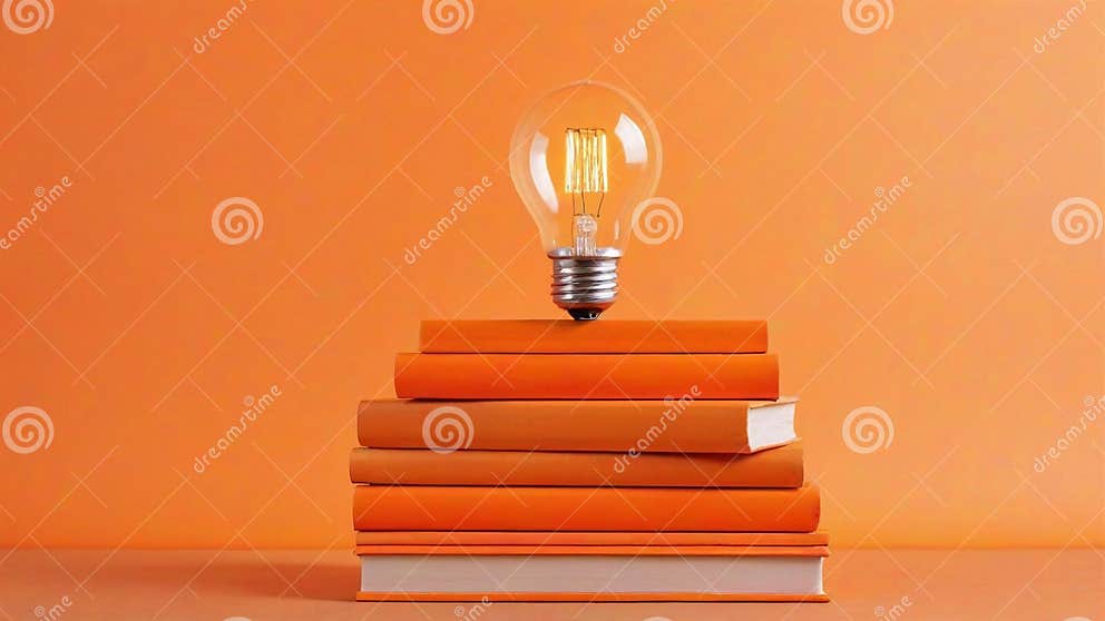 Glowing Light Bulb Atop a Stack of Books, Signifying Knowledge and ...