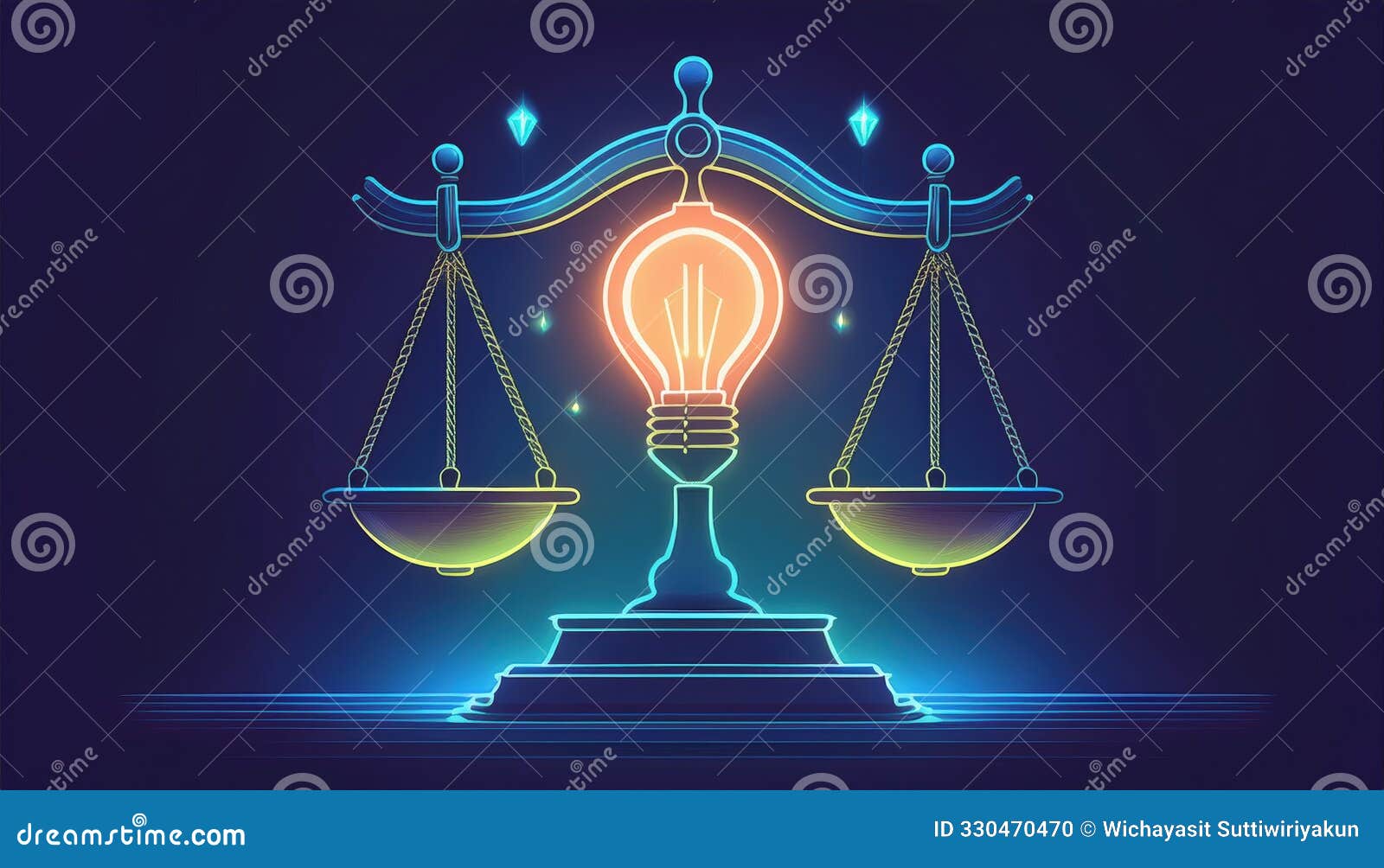 A Glowing Light Bulb Balances on a Scale, Symbolizing Justice and ...