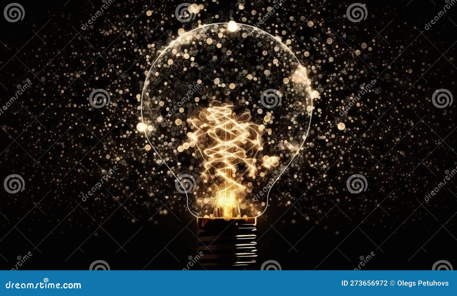 A Glowing Light Bulb with a Black Background and Some Lights Stock ...