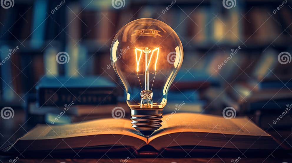 Glowing Light Bulb on a Book, Power of Knowledge, Wisdom from Reading ...