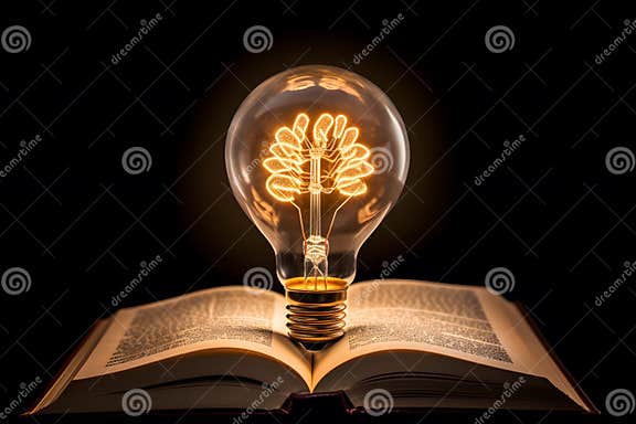 Glowing Light Bulb on Book. Self Learning or Education Knowledge Stock ...