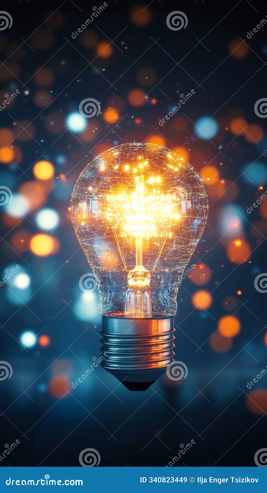 Glowing Light Bulb with Connection Network, Concept of Creativity ...