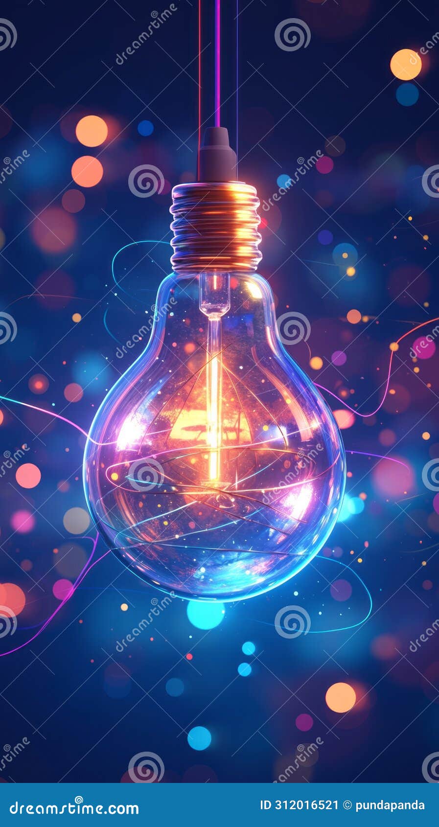 Glowing Light Bulb with Different Colors Splashed on a Blurred Bright ...