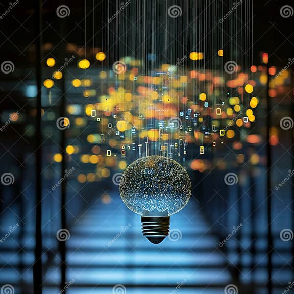 Glowing Light Bulb and Digital Network, Concept of Creative Idea ...