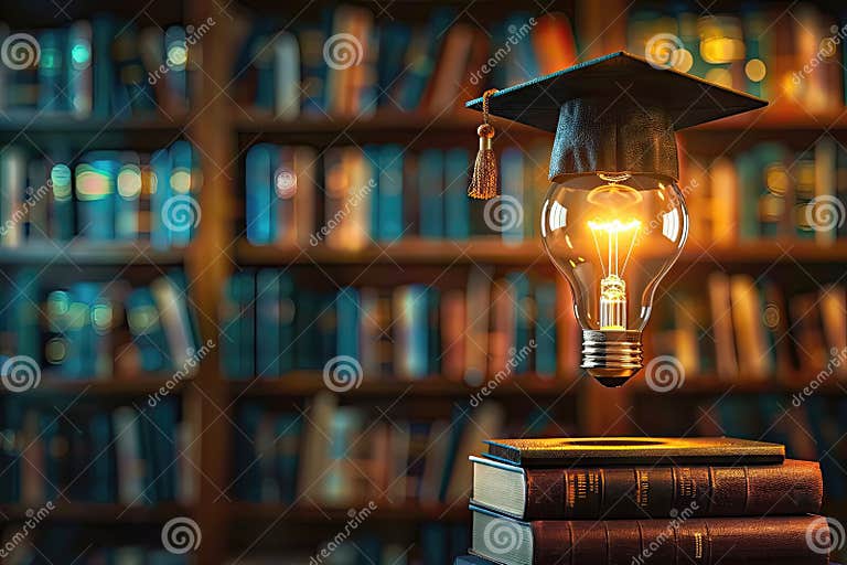 Glowing Light Bulb with Graduation Cap Symbolizing Knowledge and ...