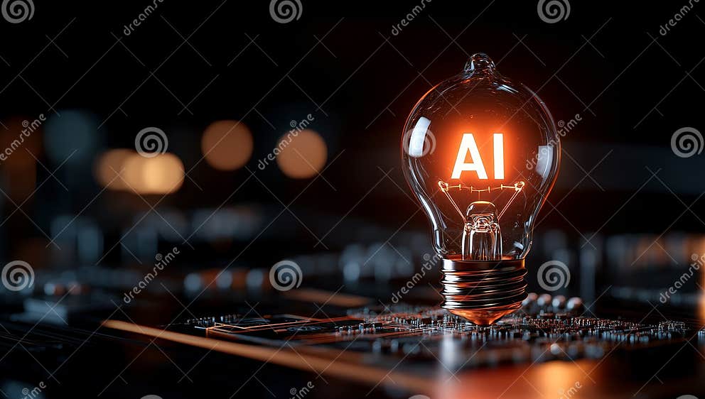 A Glowing Light Bulb Illuminates the Letters AI, Symbolizing Artificial ...
