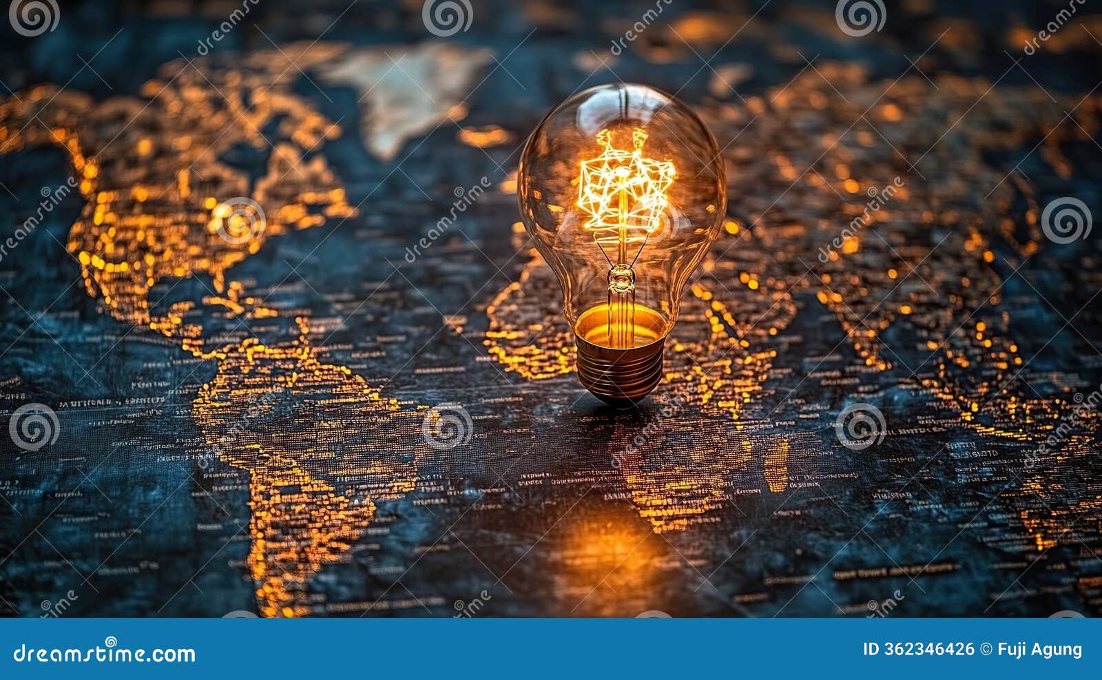 A Glowing Light Bulb Illuminating a World Map, Symbolizing Ideas and ...