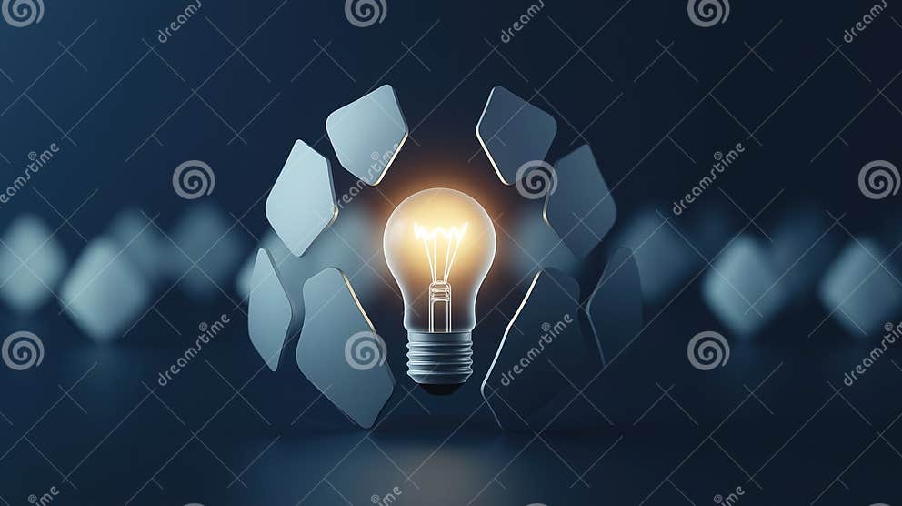 Glowing Light Bulb Inside Protective Digital Shield Structure ...