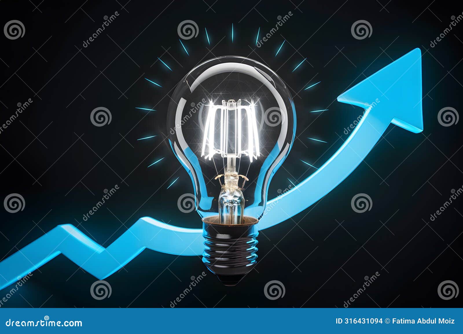 A Glowing Light Bulb with Intricate Filament Structure and Vibrant Blue ...