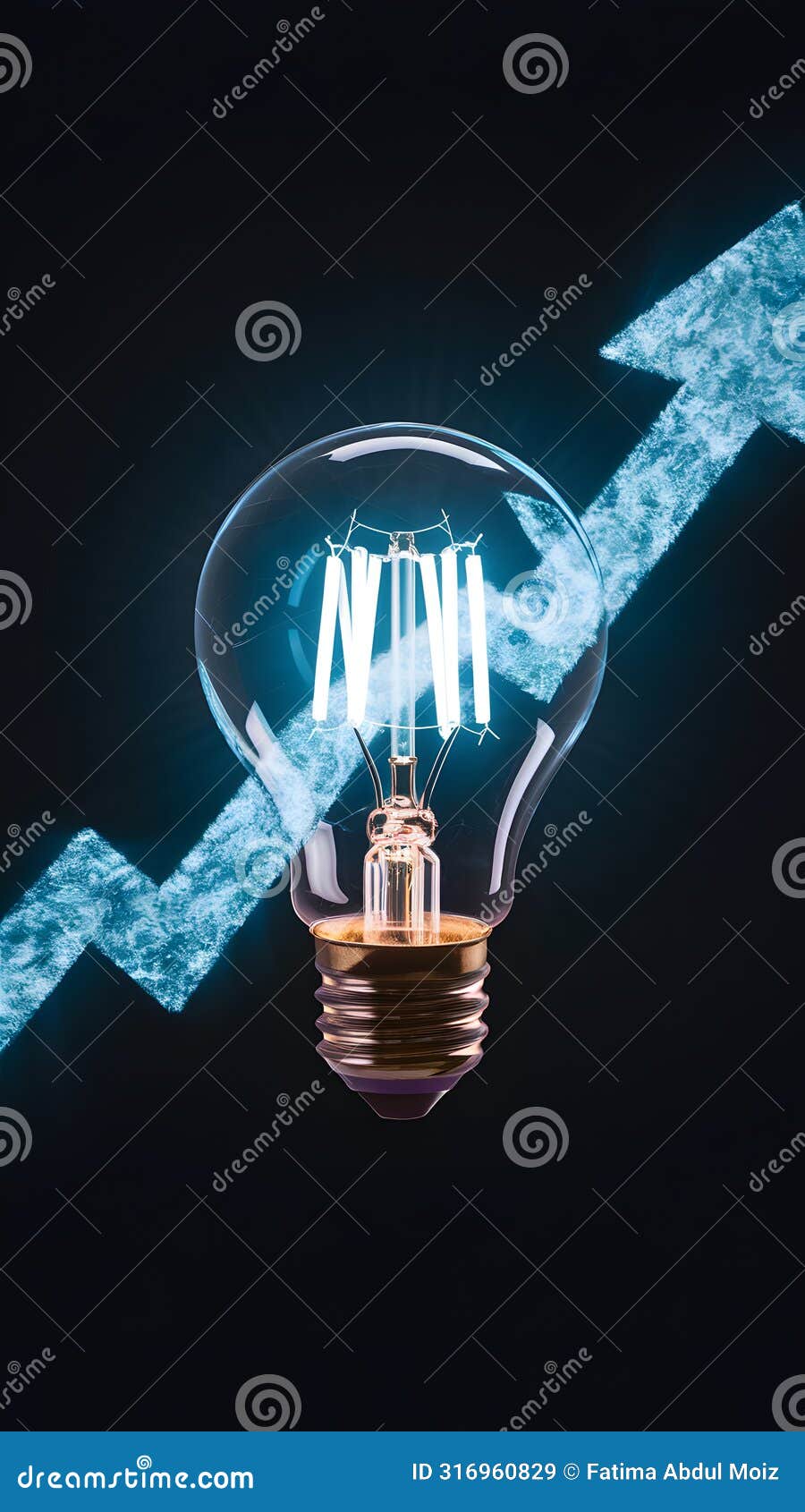 A Glowing Light Bulb with Intricate Filament Structure and Vibrant Blue ...