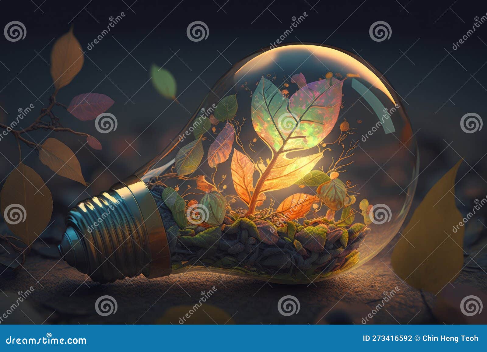 Glowing Light Bulb with Leaves Inside. Conceptual Image Stock Photo ...