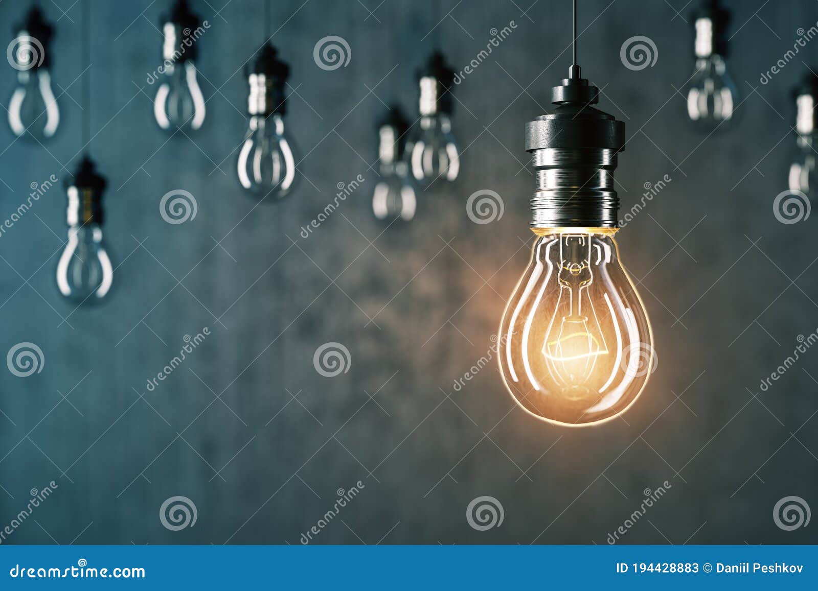 Glowing Light Bulb and Many Light Bulbs Stock Illustration ...