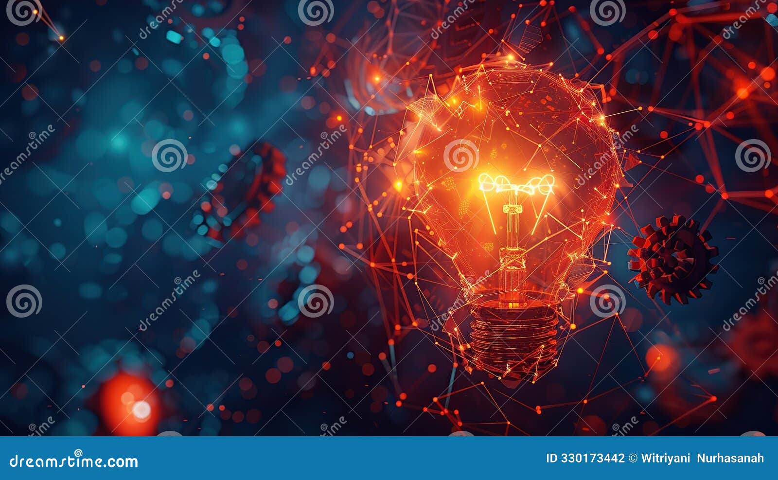 Glowing Light Bulb with Network Connections Stock Illustration ...