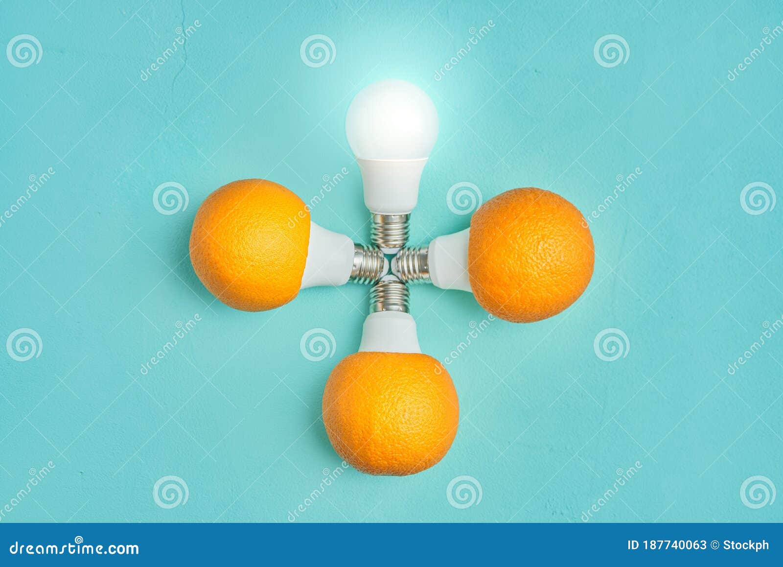 Glowing Light Bulb Orange on a Turquoise Background. Creative Ideas ...