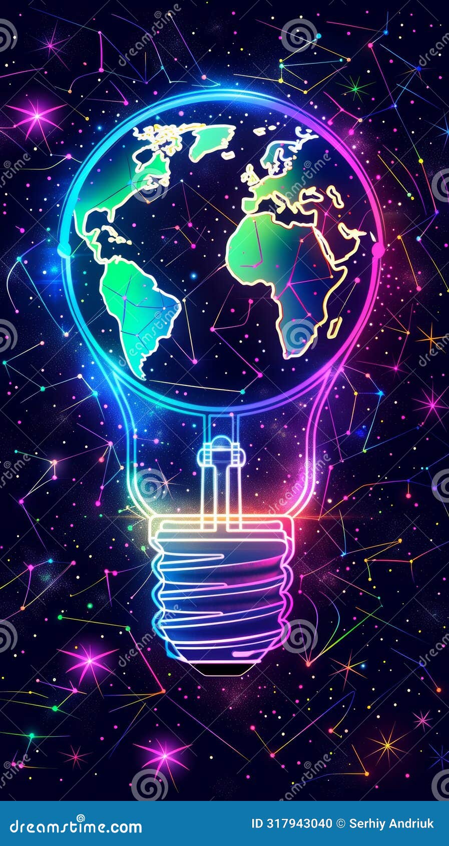 Glowing Light Bulb with Planet Earth Inside on Space Background. Vector ...