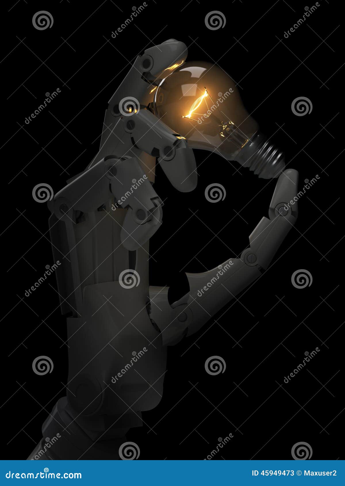 Glowing Light Bulb in Robot Hand Stock Image - Image of electricity ...