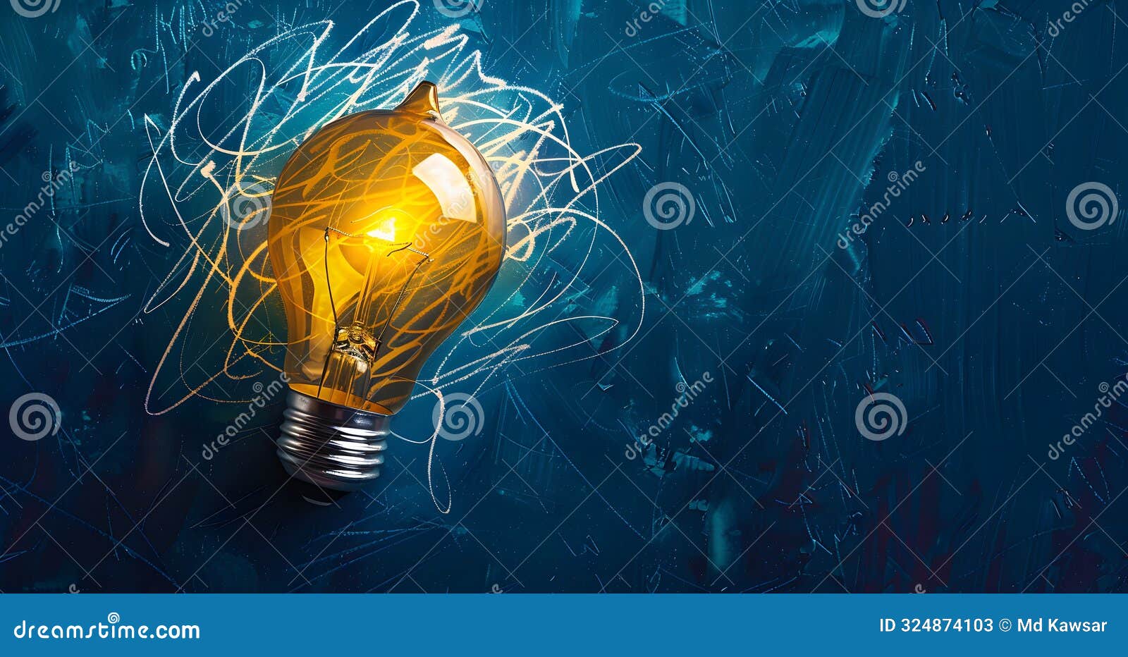 Glowing Light Bulb and Scribbles: Creativity Concept Stock Illustration ...