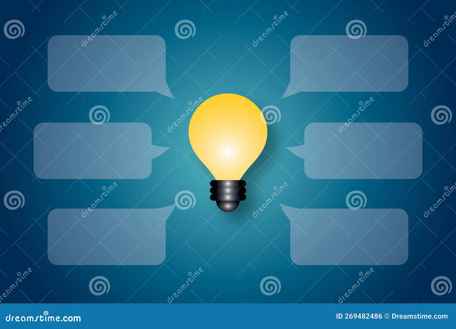 Glowing of Light Bulb with Shadow and Speech Bubble on Dark Blue ...