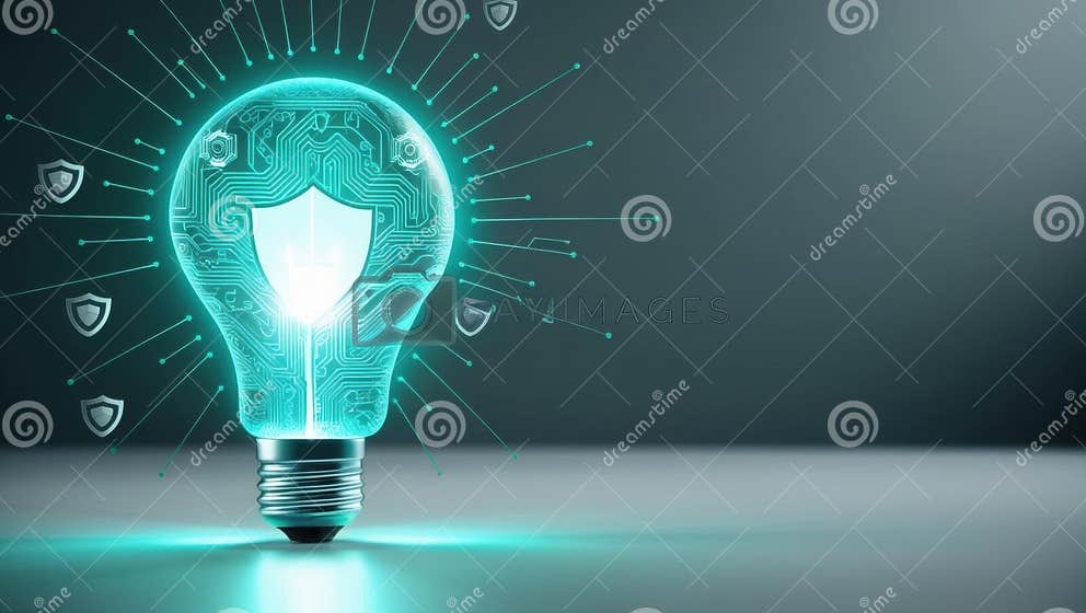 Glowing Light Bulb with a Shield Design, Symbolizing Innovation ...