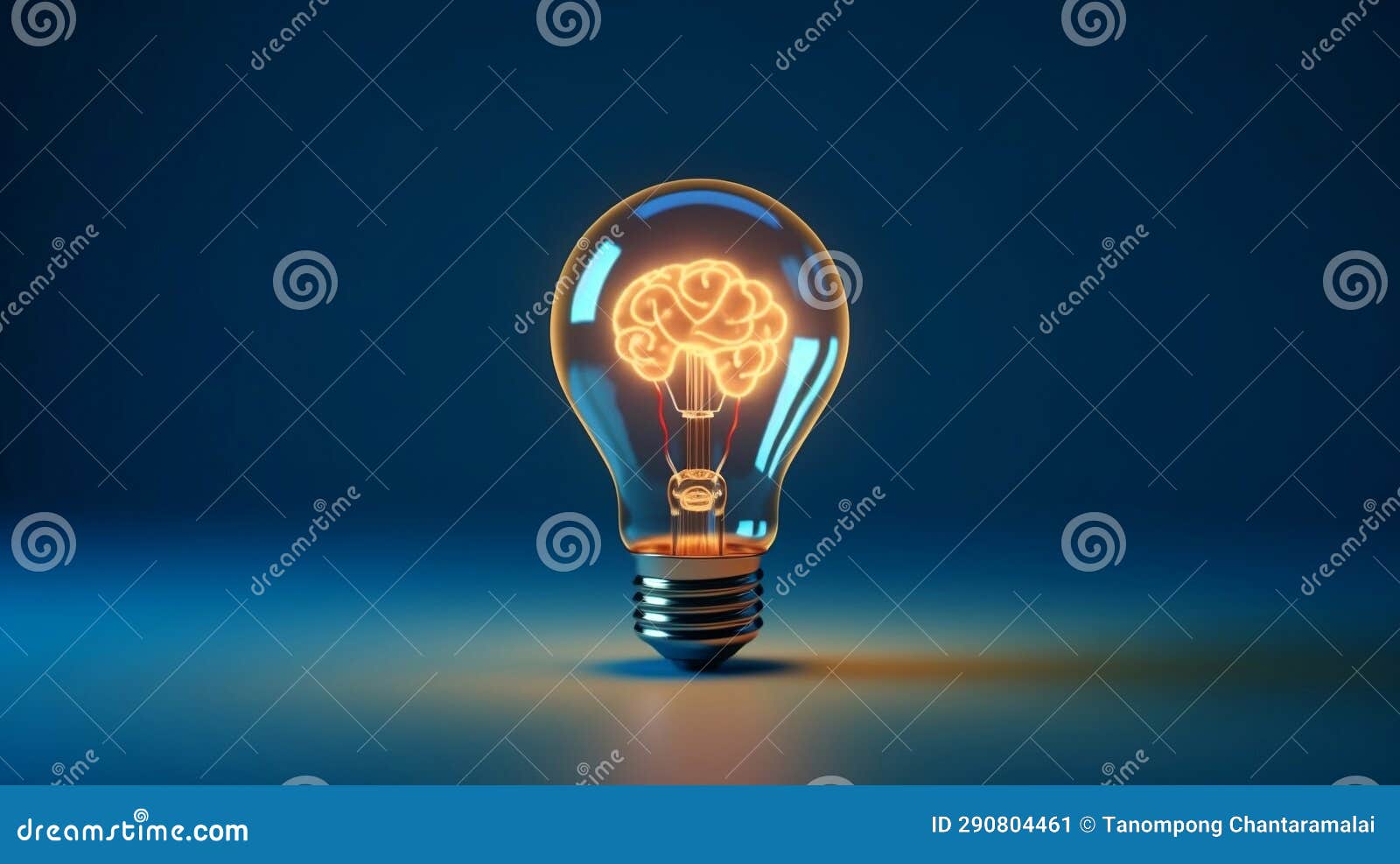 Glowing Light Bulb with Smart Brain Icon Inside Isolated on Blue ...