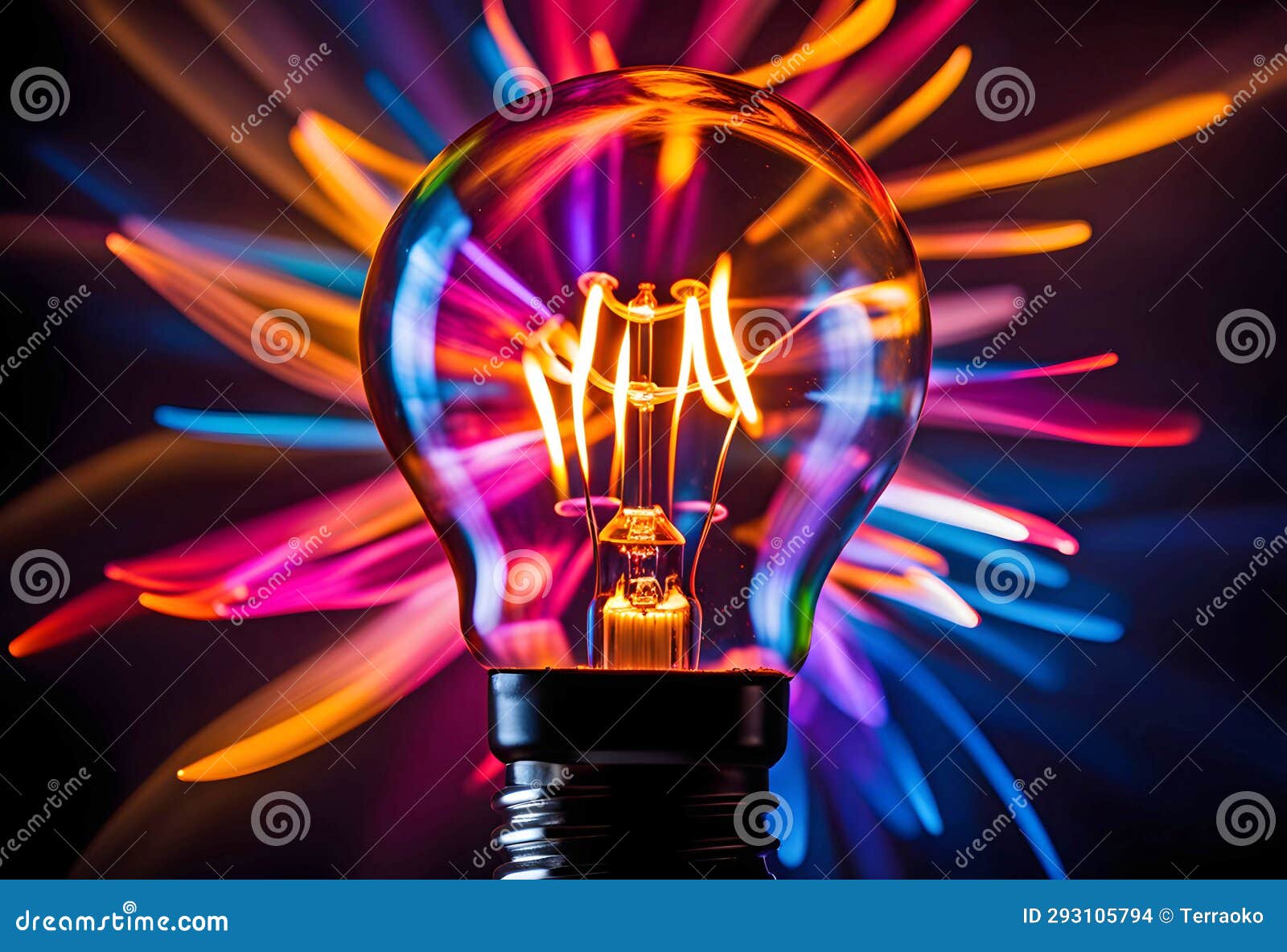 Glowing Light Bulb with Splashes of Bright Paint and Sparks on a Black ...