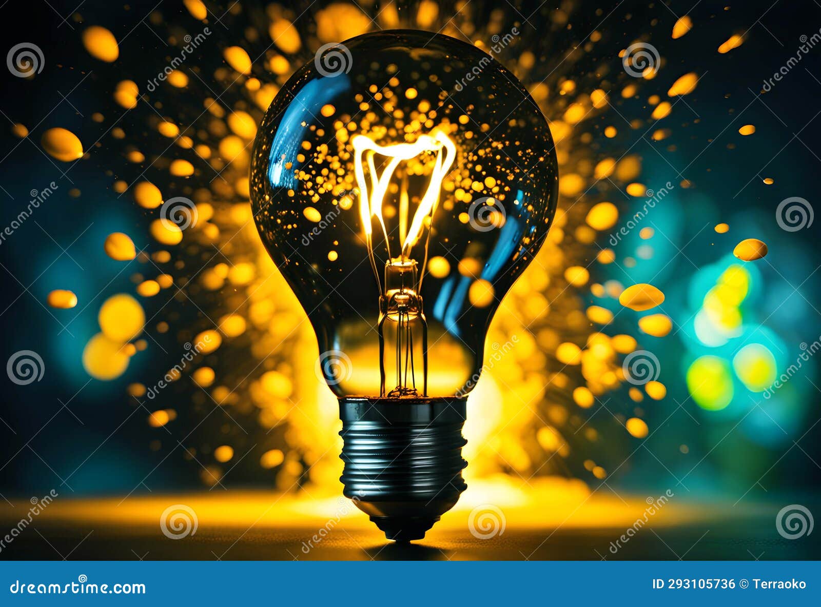 Glowing Light Bulb with Splashes of Bright Paint and Sparks on a Black ...