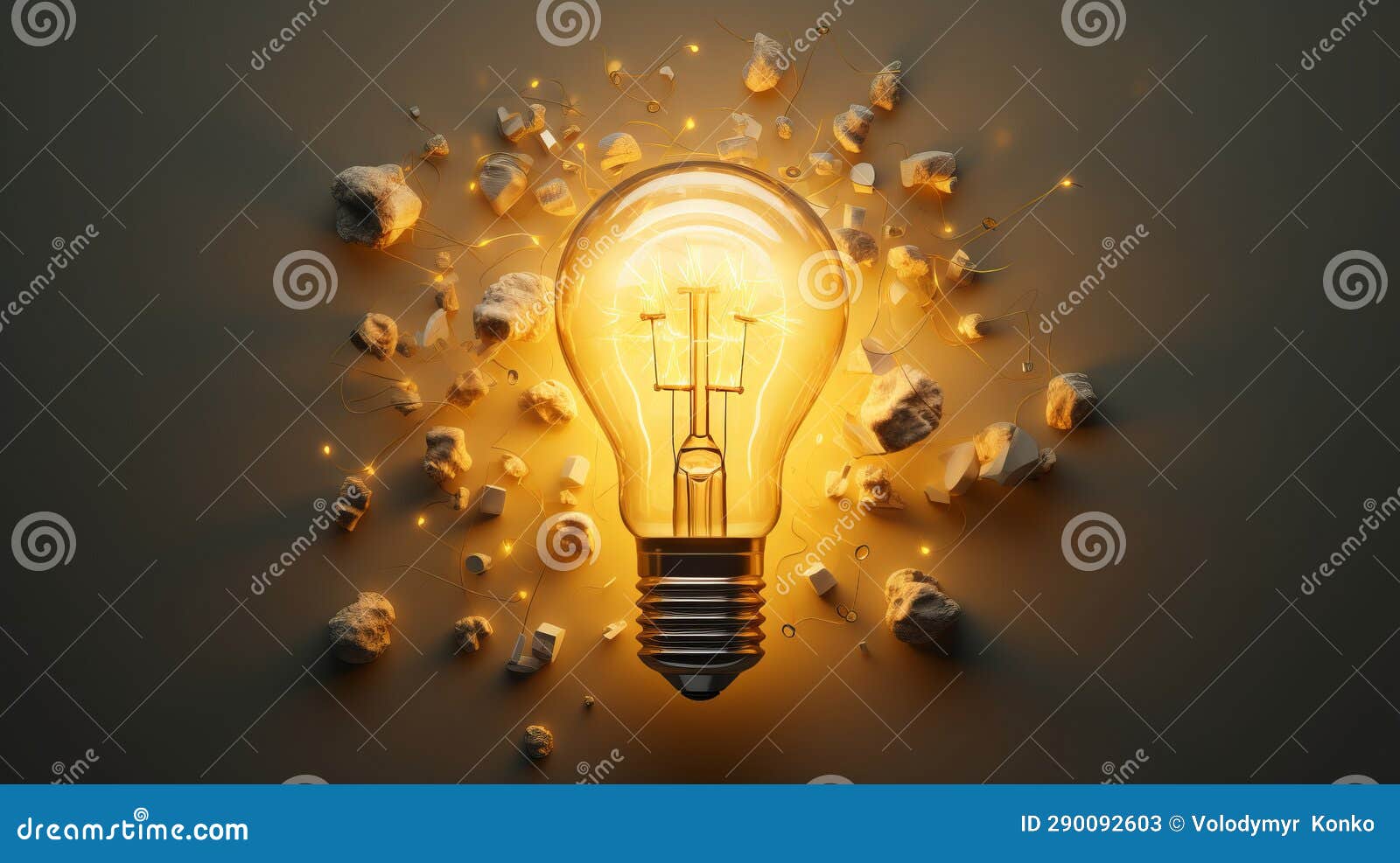 A Glowing Light Bulb Surrounded by Small Rocks. Generative Ai Stock ...