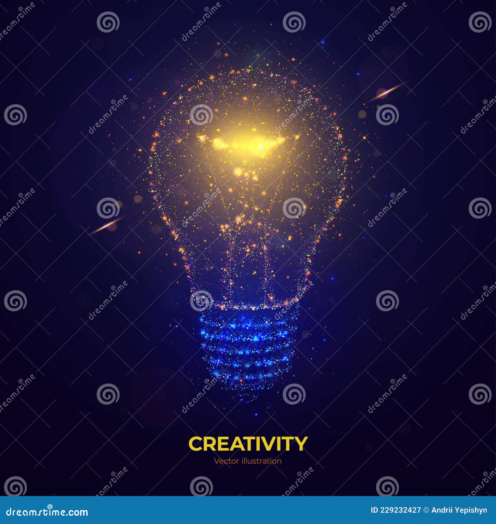 Glowing Light Bulb Vector Illustration Made of Neon Particles Stock ...