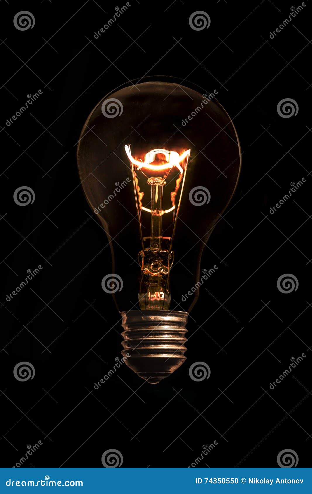Glowing Light Bulb without Wires on Black Background Stock Photo ...