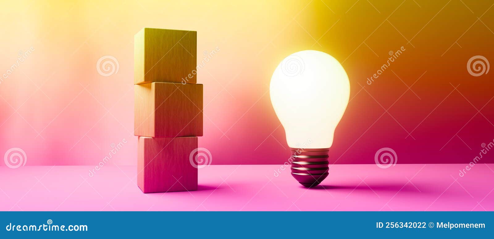 Glowing Light Bulb with Wooden Blocks - 3D Stock Illustration ...