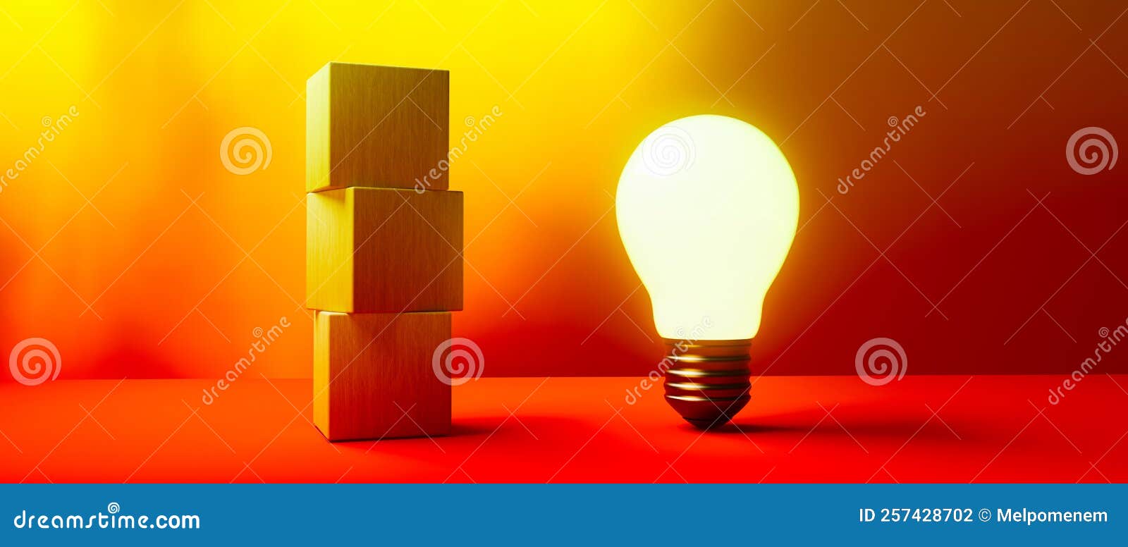 Glowing Light Bulb with Wooden Blocks - 3D Stock Illustration ...