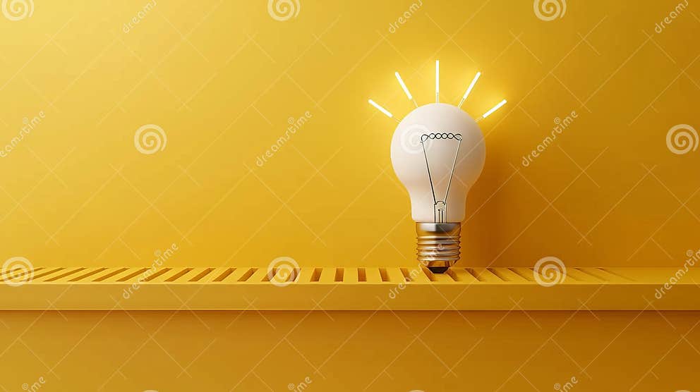 A Glowing Light Bulb on a Yellow Surface Represents an Idea or ...