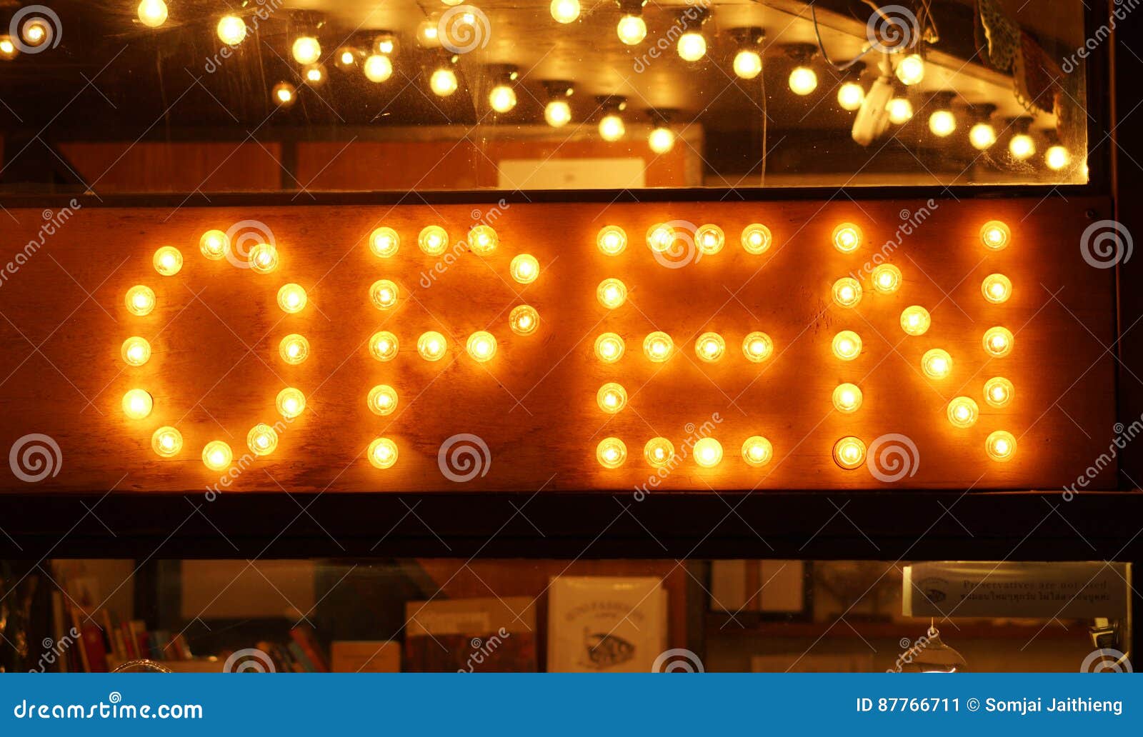 Glowing Light Bulbs Sign Open Stock Image - Image of natural, bulbs ...